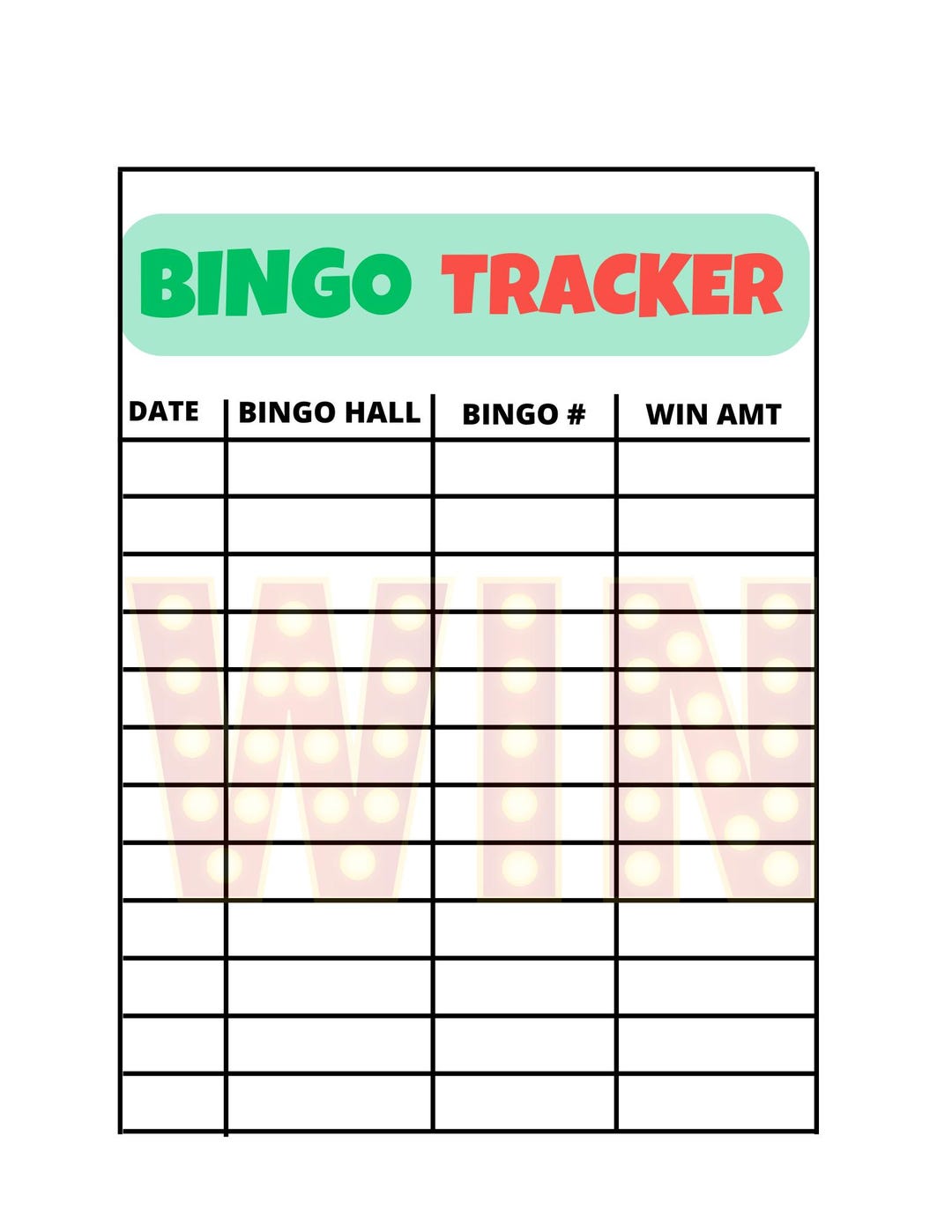 Track Bingo Wins, Bingo Log for Wins, Log All Bingo Wins, Tracker for ...