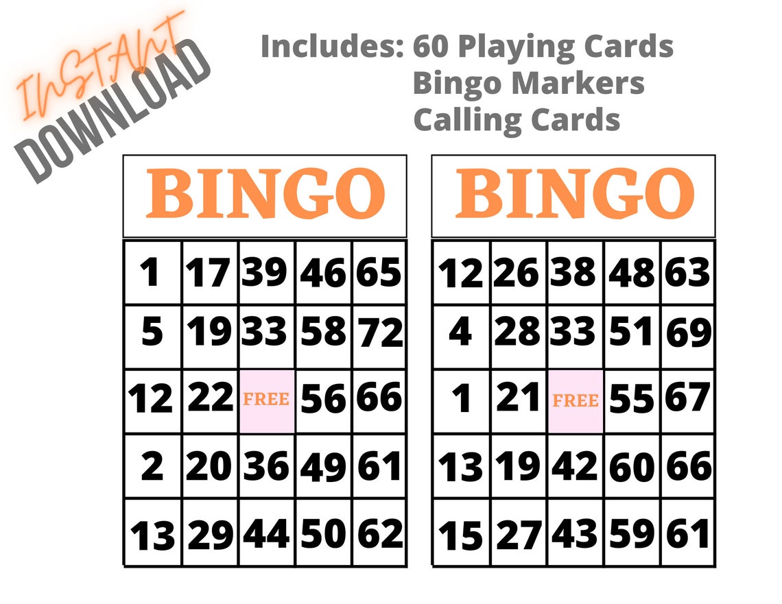 Bingo Calling Cards/orange Header Bingo Game/kids Bingo/60 Card Bingo ...