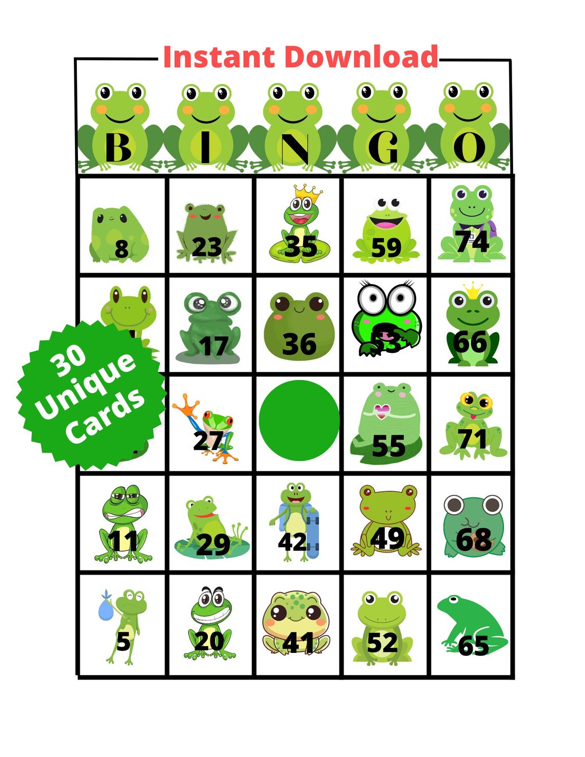 Frog Bingo Game, Bingo Game Bundle to Play/instantly Play Animal Bingo ...