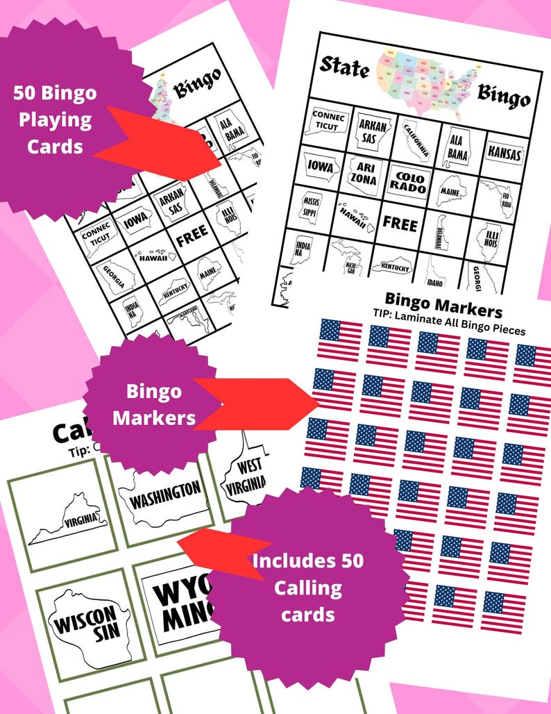 States Bingo Game for Children, Printable Kids Bingo, Instant States ...
