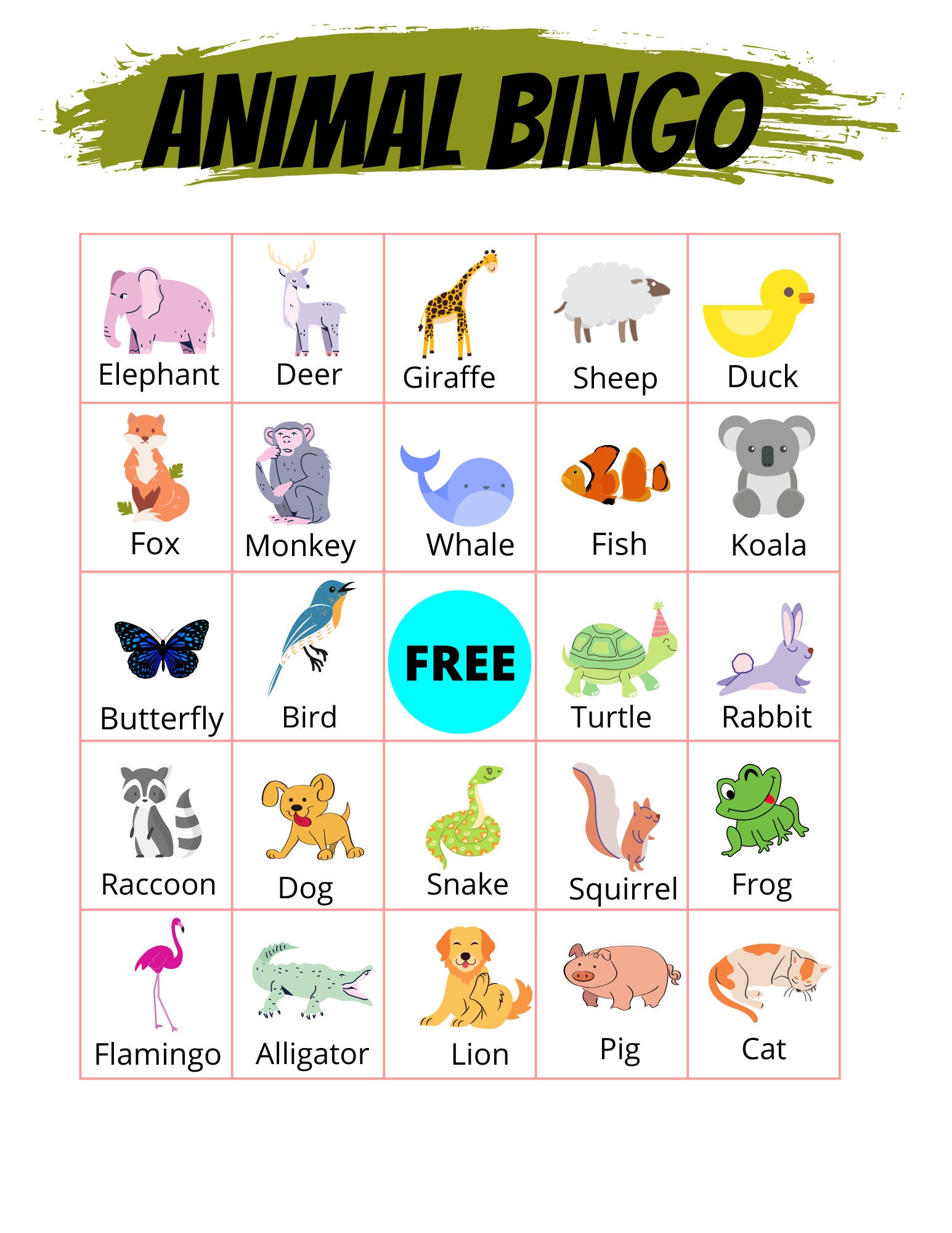 Animal Bingo Cards, Animal Bingo Game, Printable Animal Bingo Cards ...