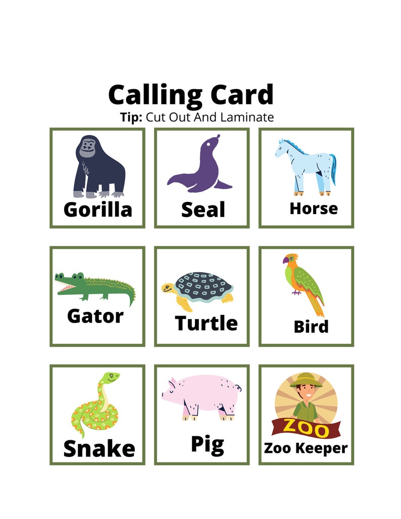 Zoo Bingo Game, Bingo Game With Animals to Instantly Download Print and ...
