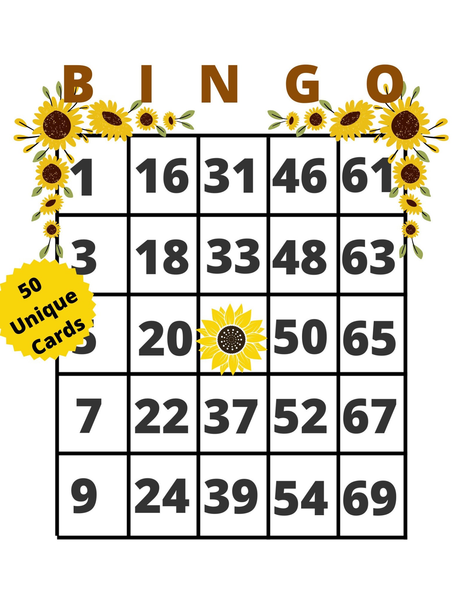 Sunflower Bingo Game, Bingo Game Bundle to Play, Sunflower Bingo Cards ...