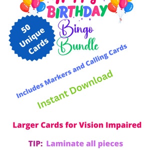 Birthday Printable Bingo Game 3, Birthday Activity, Birthday Party ...
