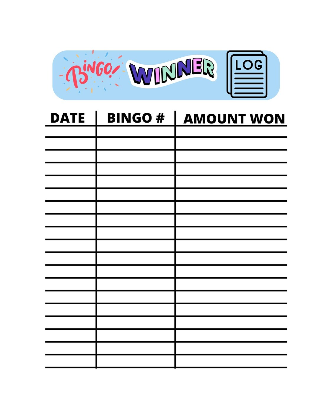 Bingo Wins Tracker, Bingo Log for Wins, Log All Bingo Wins, Tracker for ...