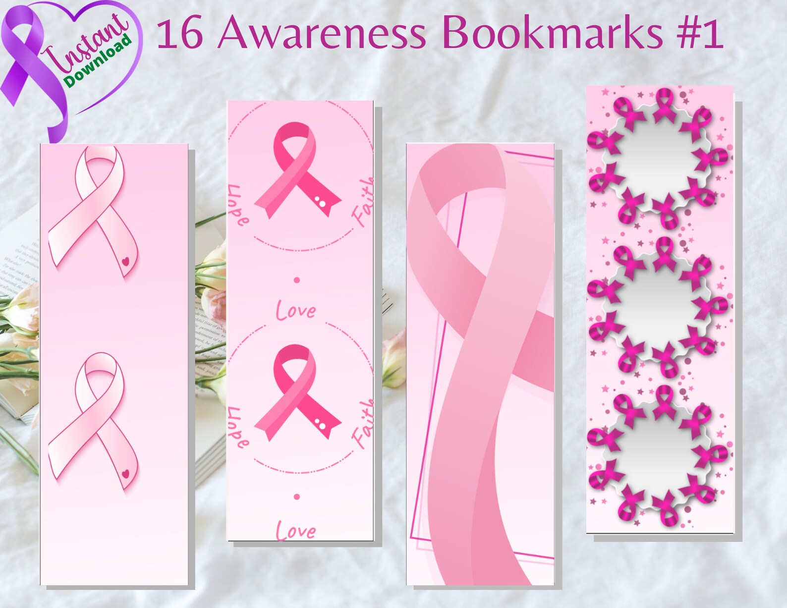 Breast Cancer Bookmarks Bundle 1, 16 Bookmark Set, Fun Bookmark for ...