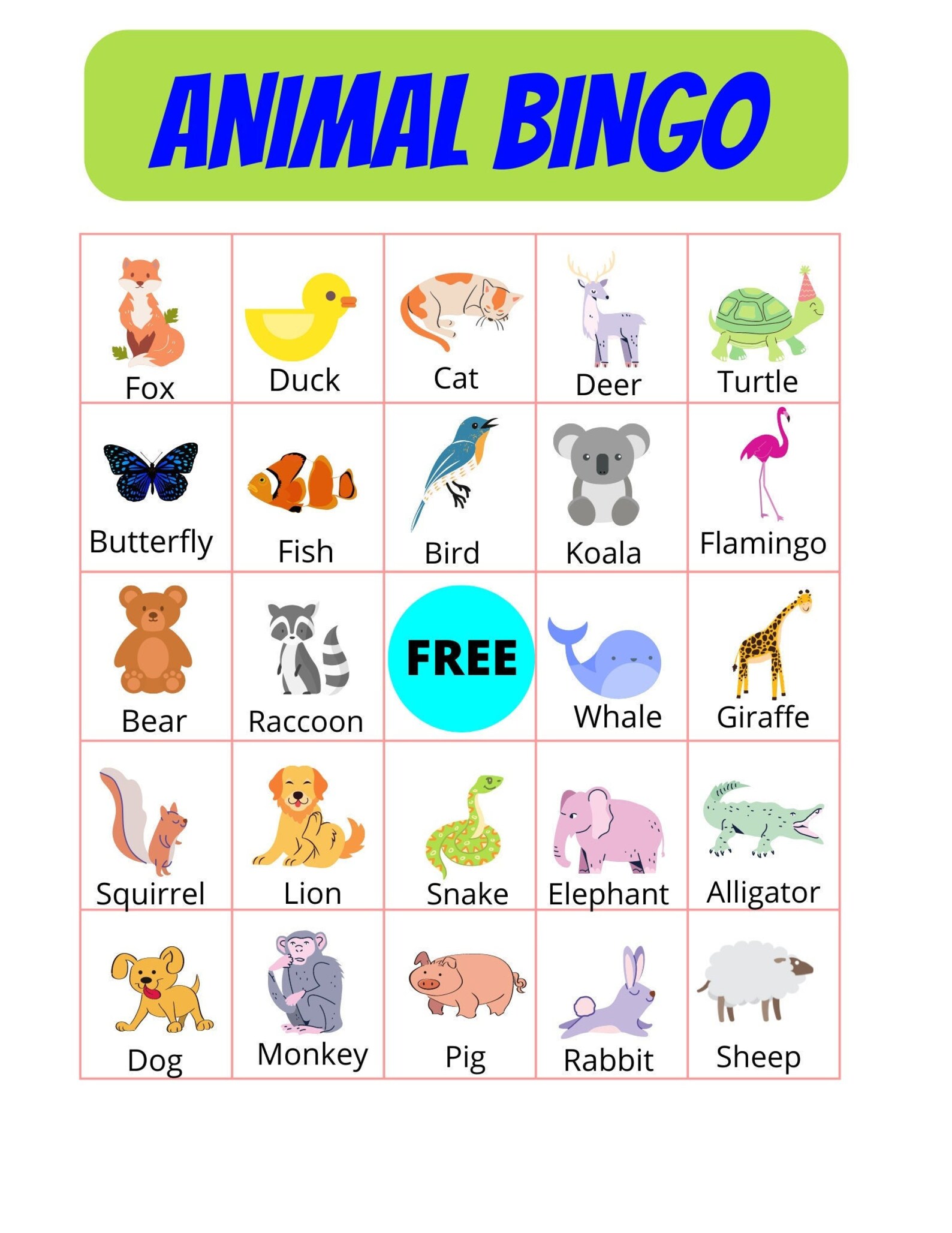 Animal Bingo for Kids, Animal Bingo Game for Children, Bingo Calling ...
