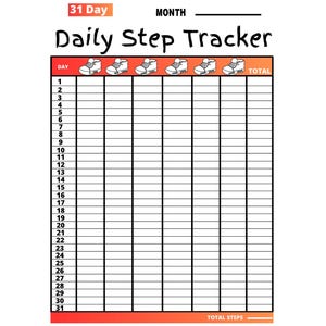 31 Day Step Tracker Monthly Challenge Printable, Walking Challenge ...