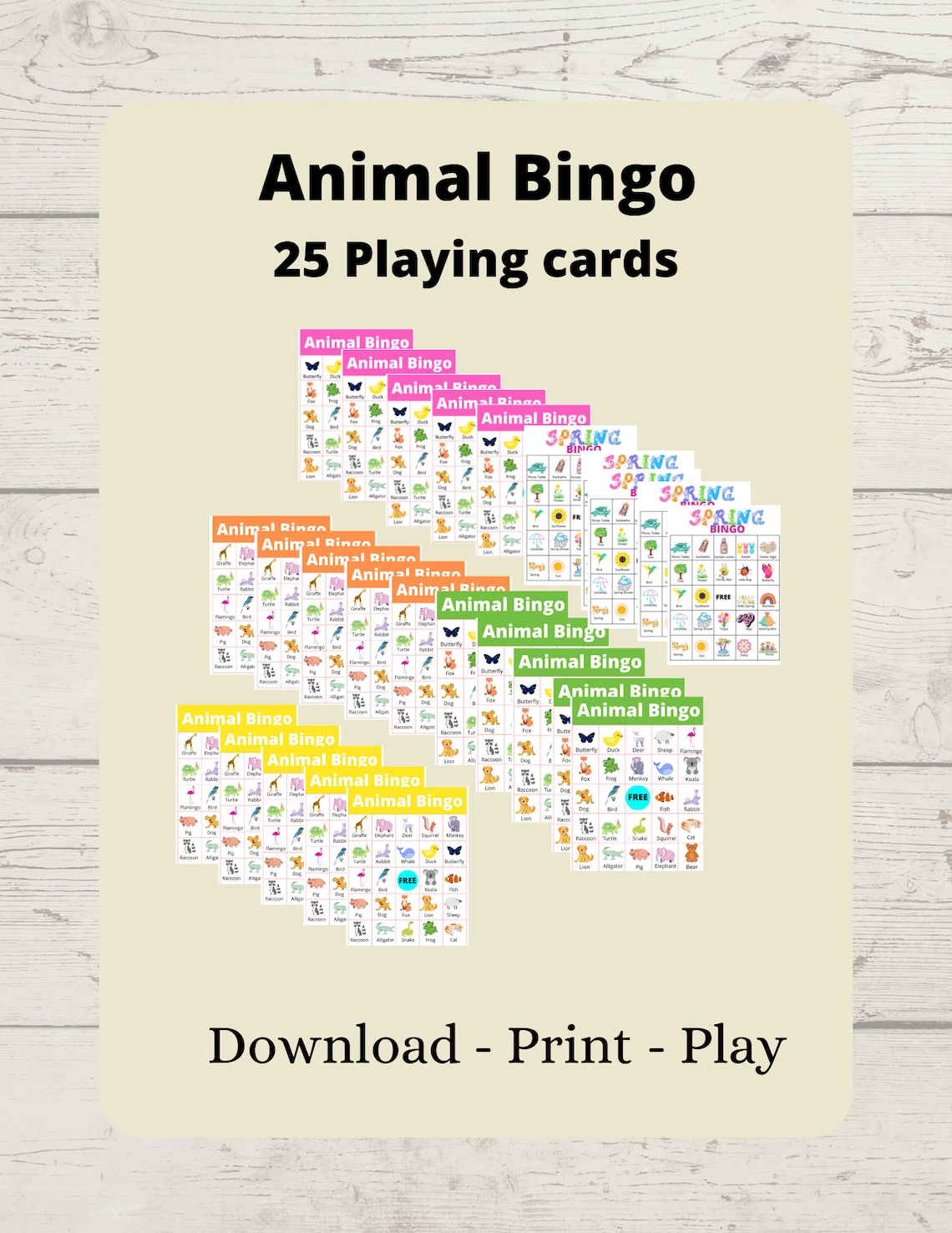 Animal Bingo Game for Children, Bingo Calling Cards, Instant Animal ...