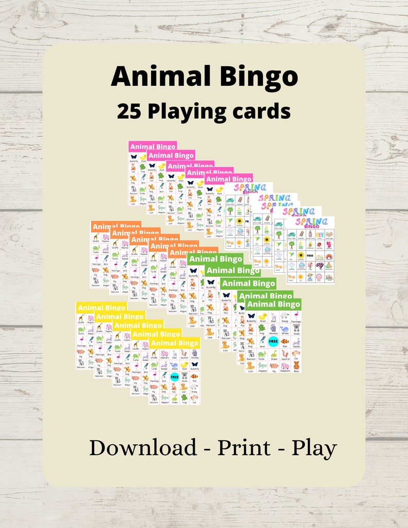 Animal Bingo, Instant Animal Bingo Printable, Bingo Calling Cards ...
