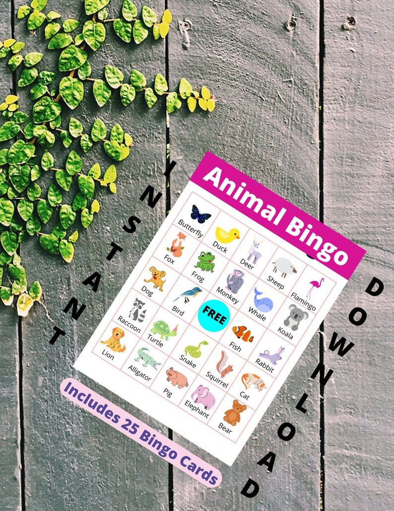 Printable Large Bingo Cards With Animals/bingo Game Bundle to Play ...