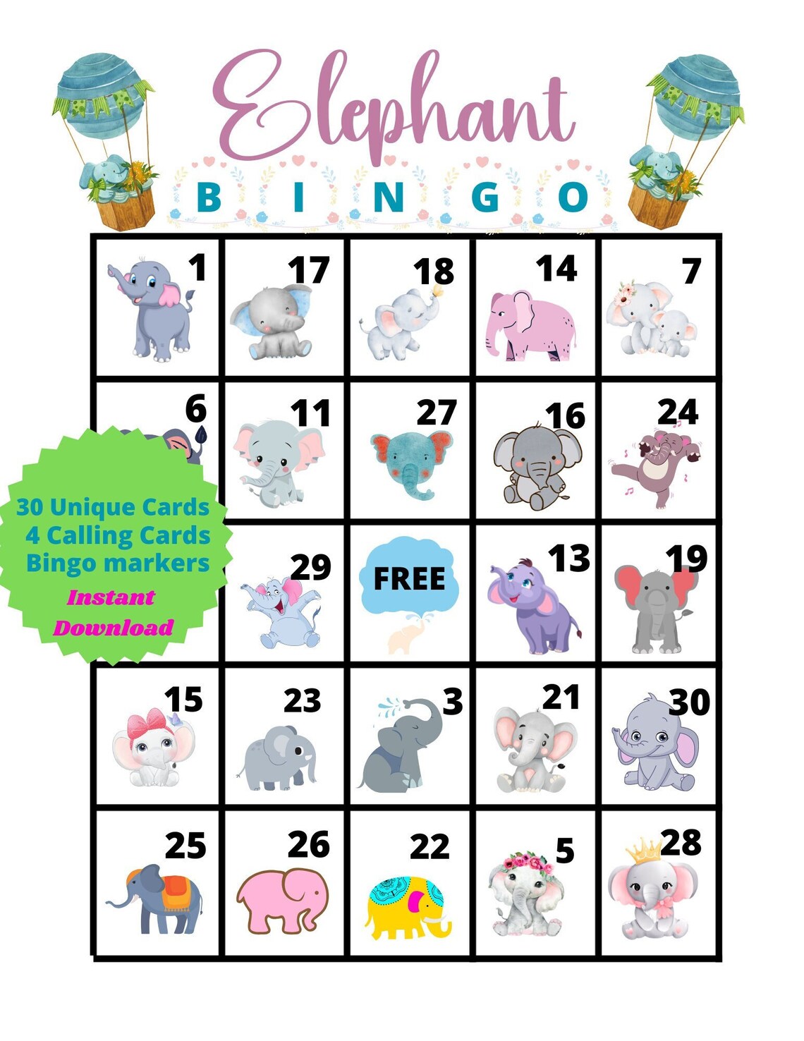 Bingo Calling Cards, Printable Bingo Game With Large Cards, Animal ...