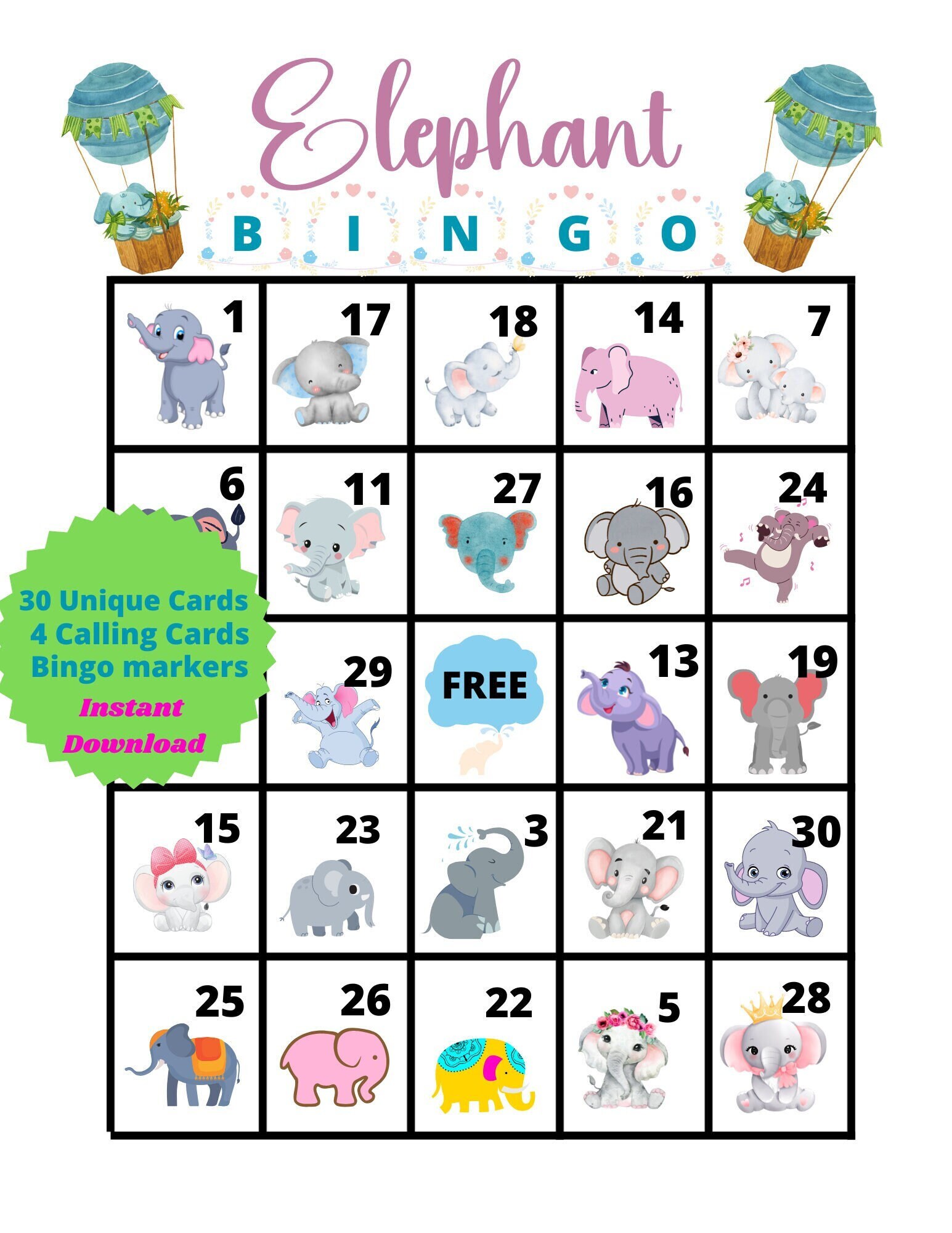 Bingo Calling Cards, Printable Bingo Game With Large Cards, Animal ...