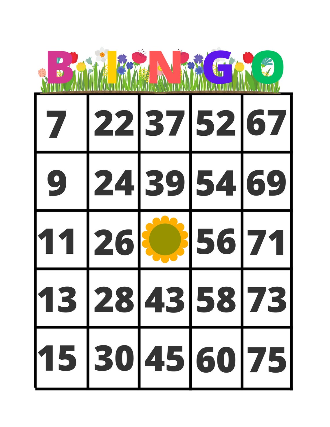 Bingo Calling Cards, Printable Bingo Game With Large Cards, Flower ...