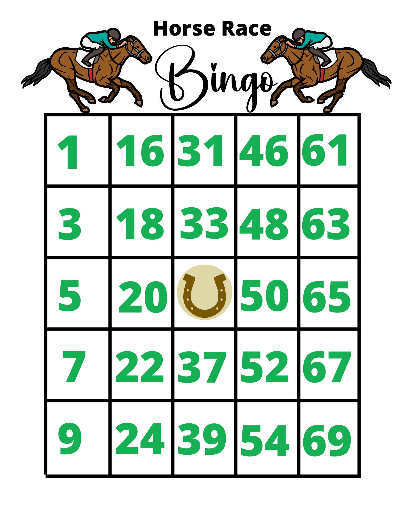 HORSE RACING 30 Bingo Cards, Printable Kids Bingo, Instant Horse Bingo ...