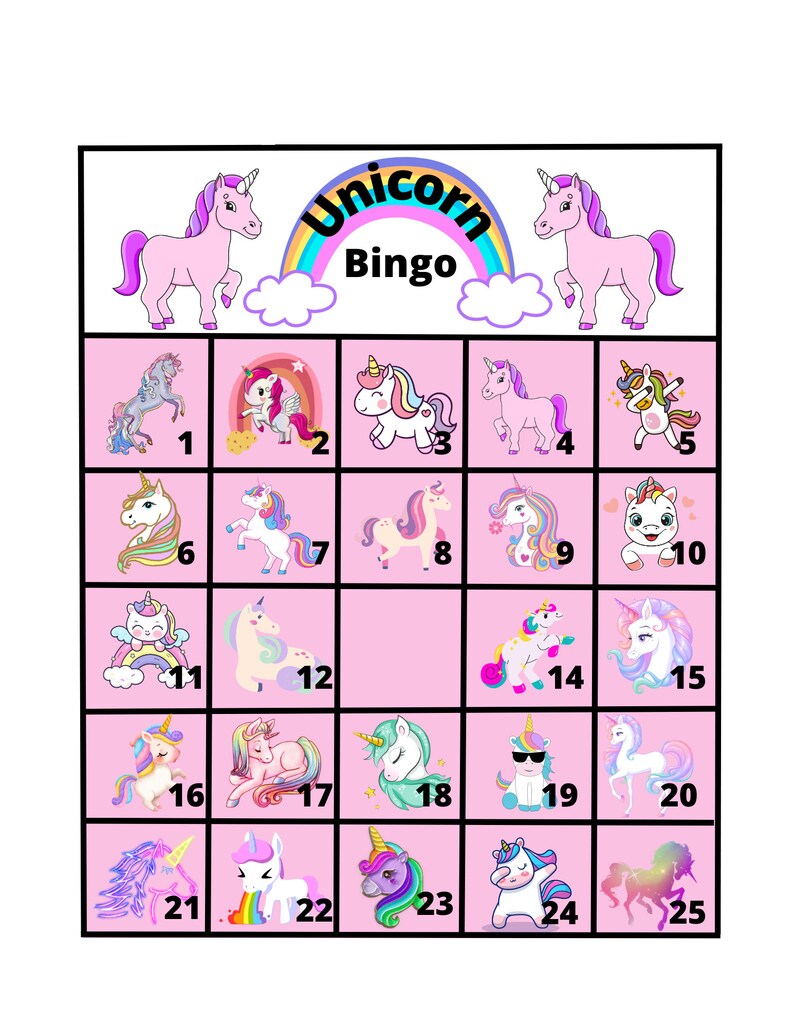 Unicorn Activity Bingo for Children and Adults Instant - Etsy