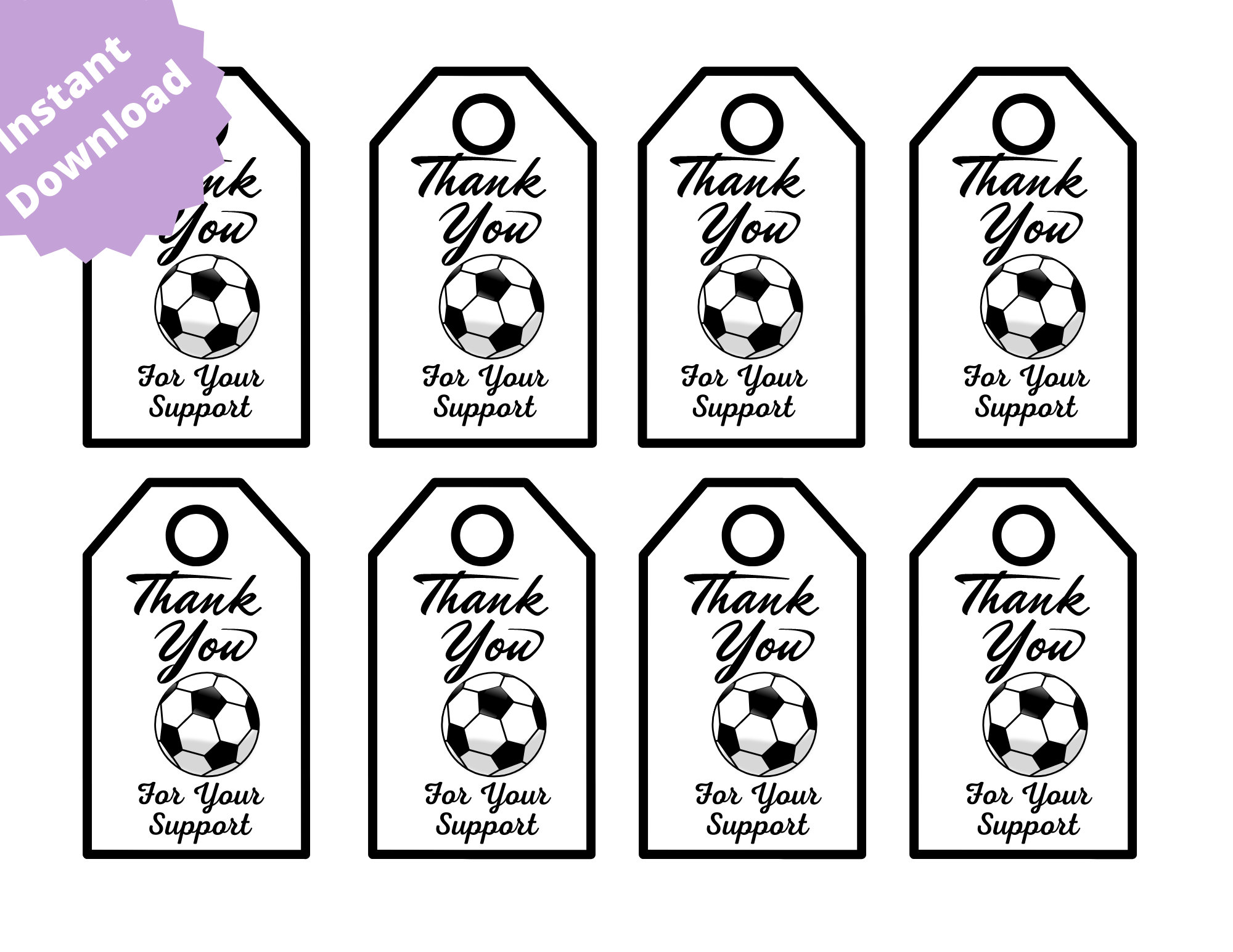 Thank You Printable Tag, Print Your Own Soccer Gift Tags, Thank You so ...