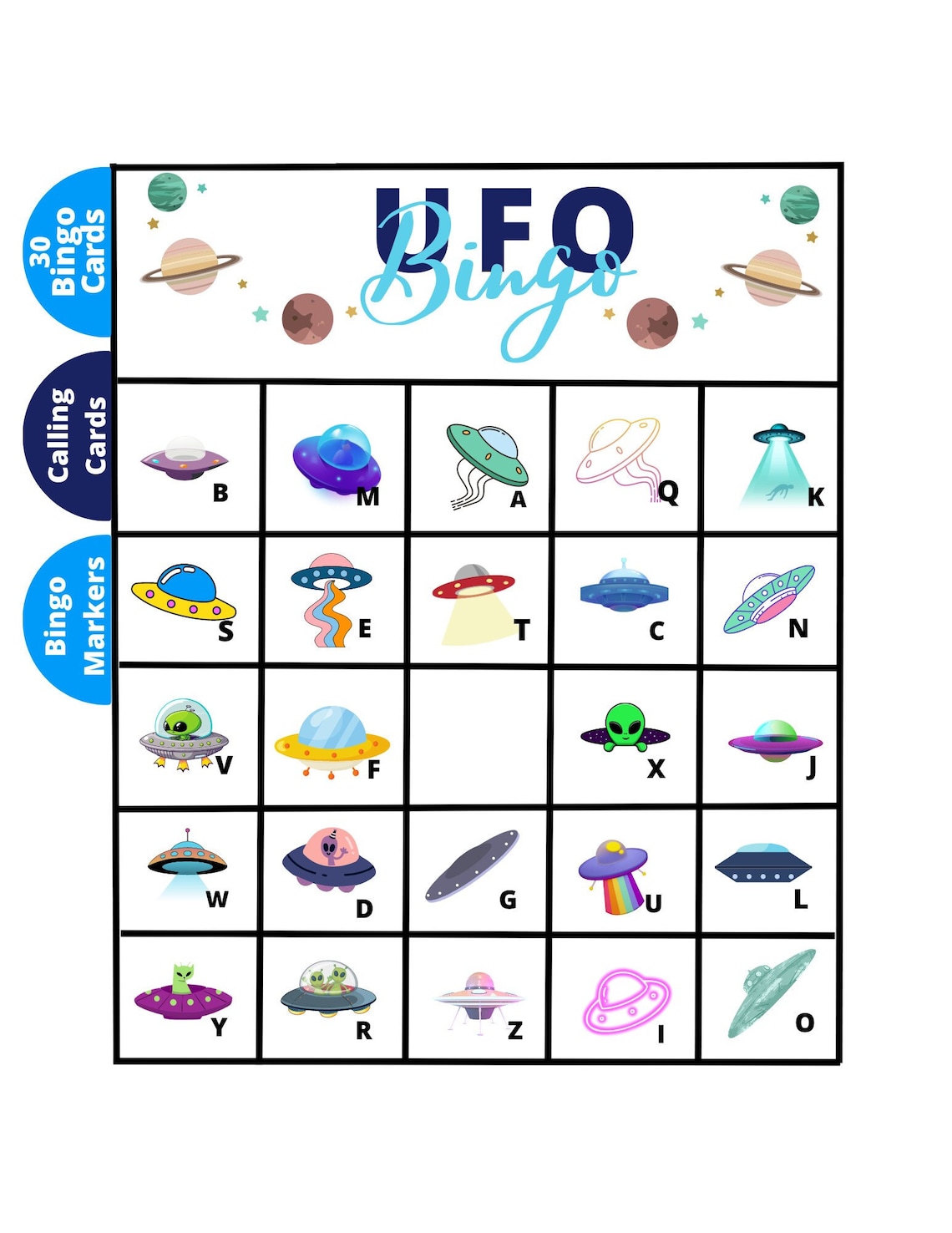 UFO Bingo Game Fun Bingo Game for Children About Ufo's 6 - Etsy