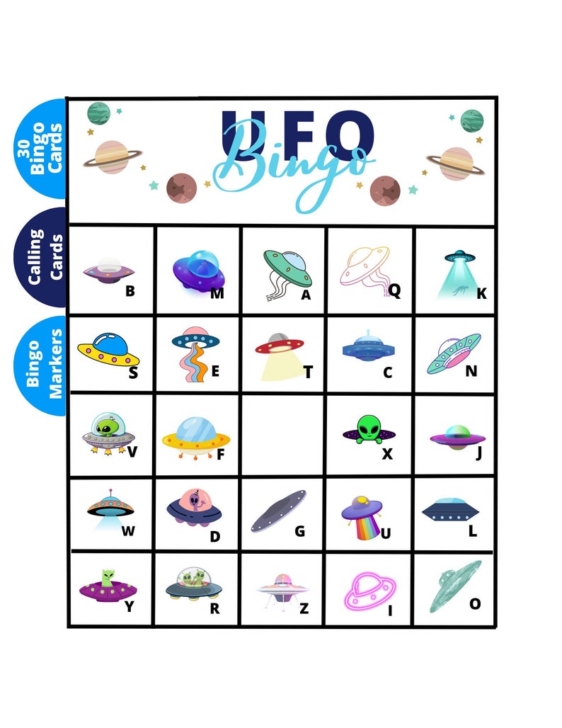 UFO Bingo Game Fun Bingo Game for Children About Ufo's 6 - Etsy