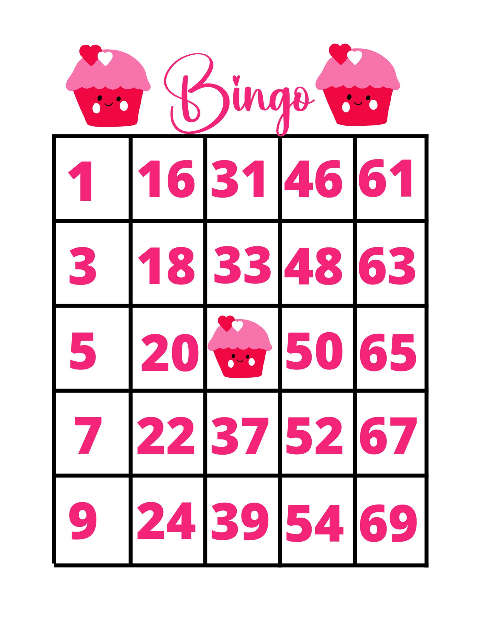 Heart Cupcakes Bingo Game, Cupcake BINGO Game for Children and Adults ...
