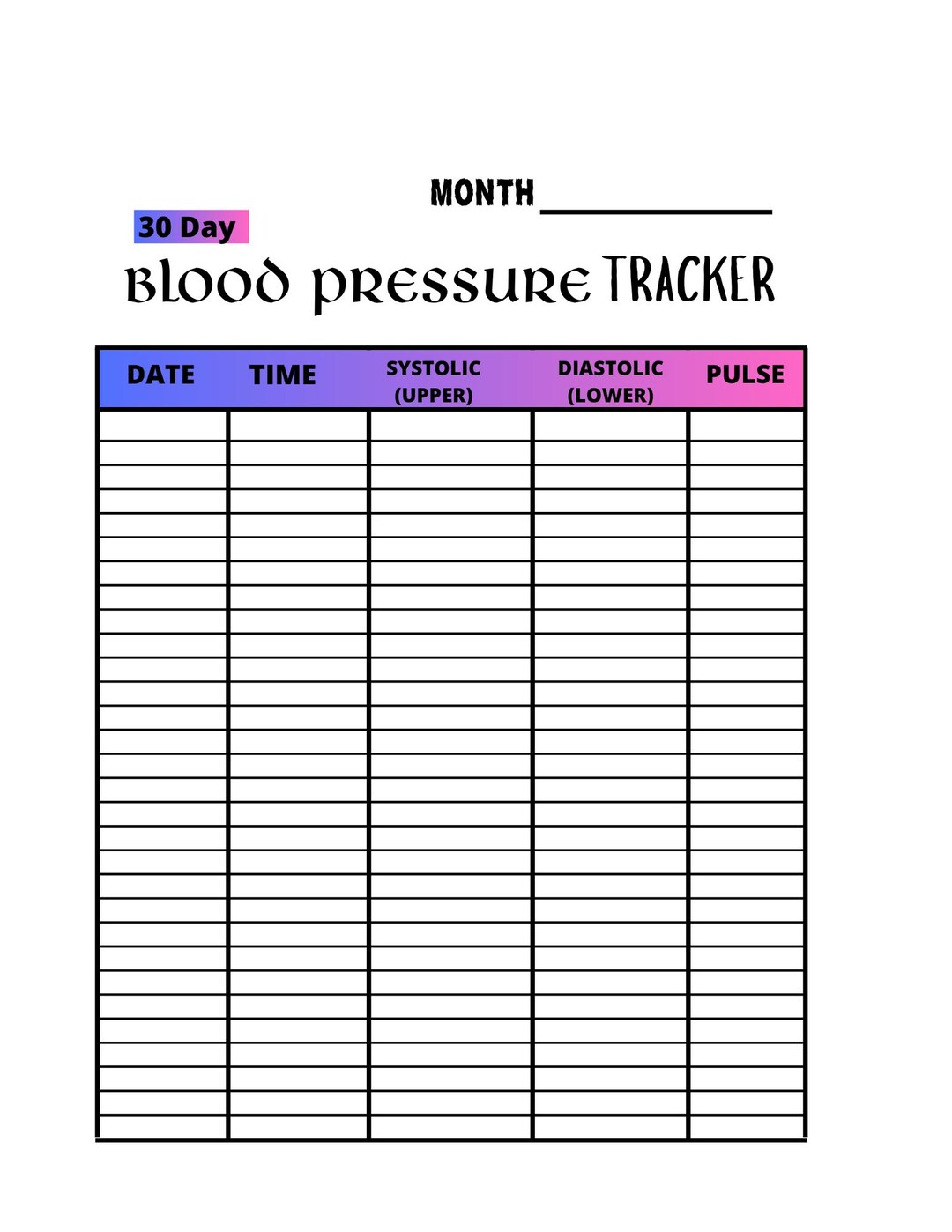 Blood Pressure Tracker, Printable Vitals for Blood Pressure Log, Blood ...