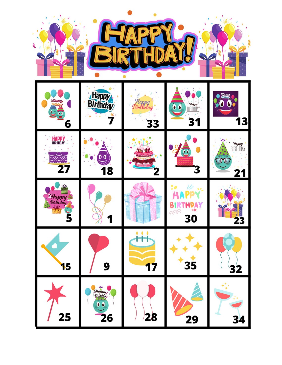 Birthday Bingo Cards, Birthday Bingo for Kids, Birthday Bingo Printable ...