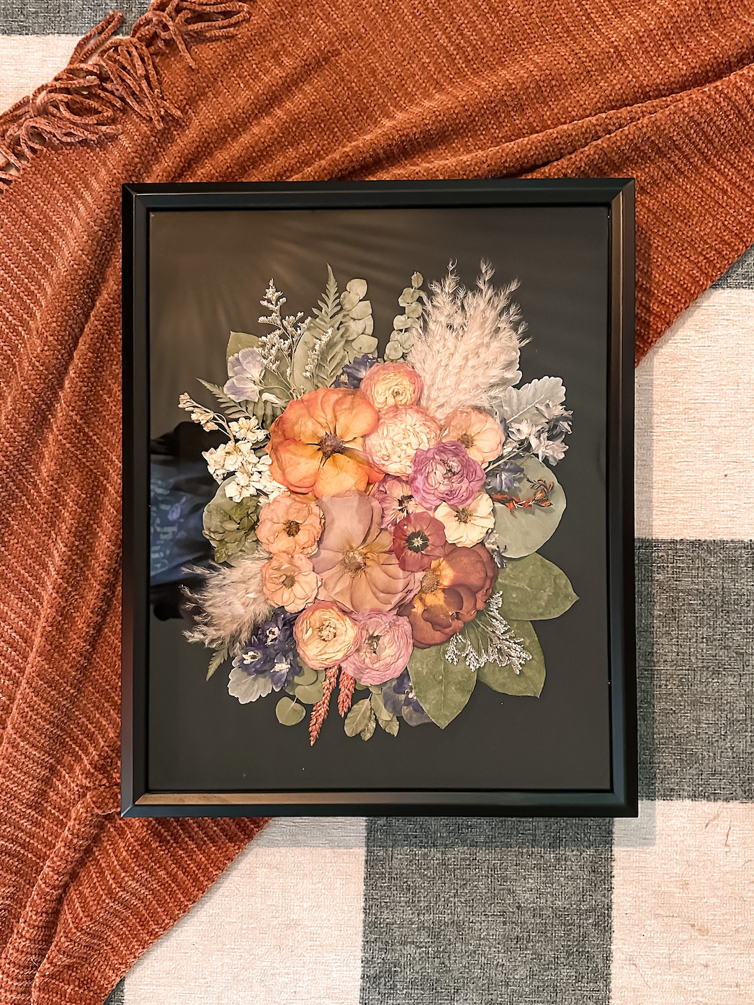 16x20 Black Shadow Box Custom Pressed Flower Preservation Pressed Flowers Memorial Flowers ...
