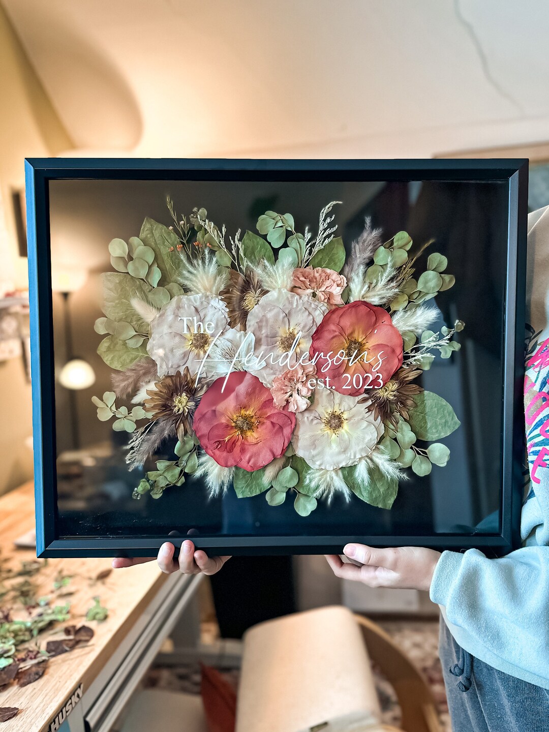 16x20 Black Shadow Box Custom Pressed Flower Preservation Pressed Flowers Memorial Flowers ...