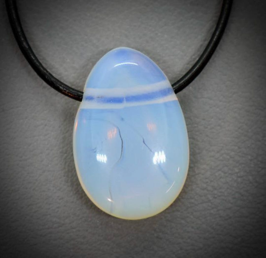 OPAL GLASS OPALITH Gemstone Pendant Tumbled Stone Drilled With Ribbon ...