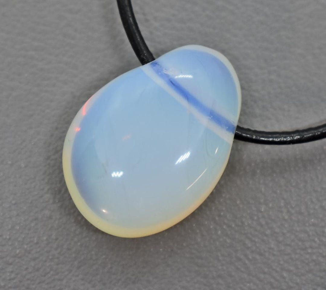 OPAL GLASS OPALITH Gemstone Pendant Tumbled Stone Drilled With Band ...