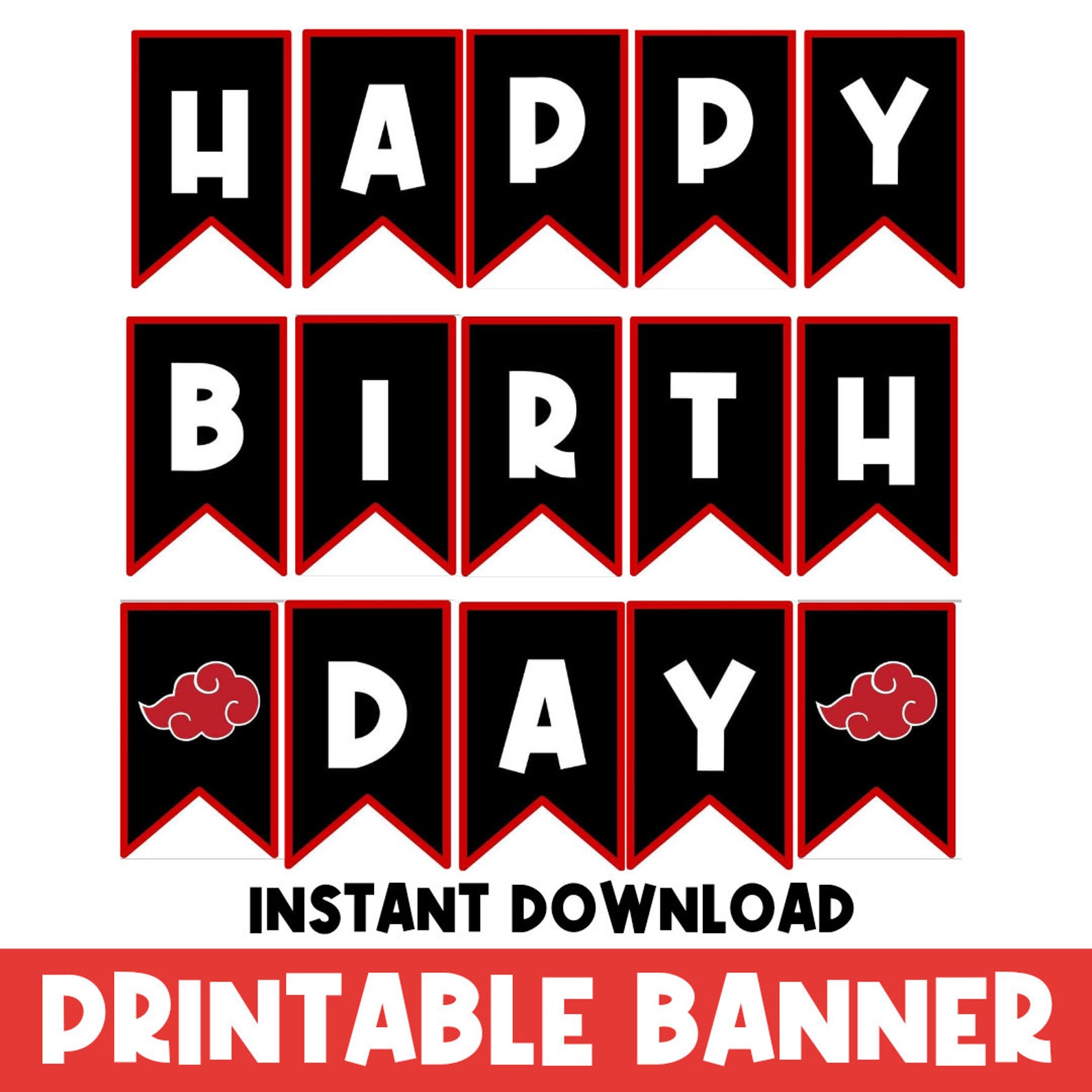PRINTABLE Happy Birthday Banner | Red Black White | Birthday ...