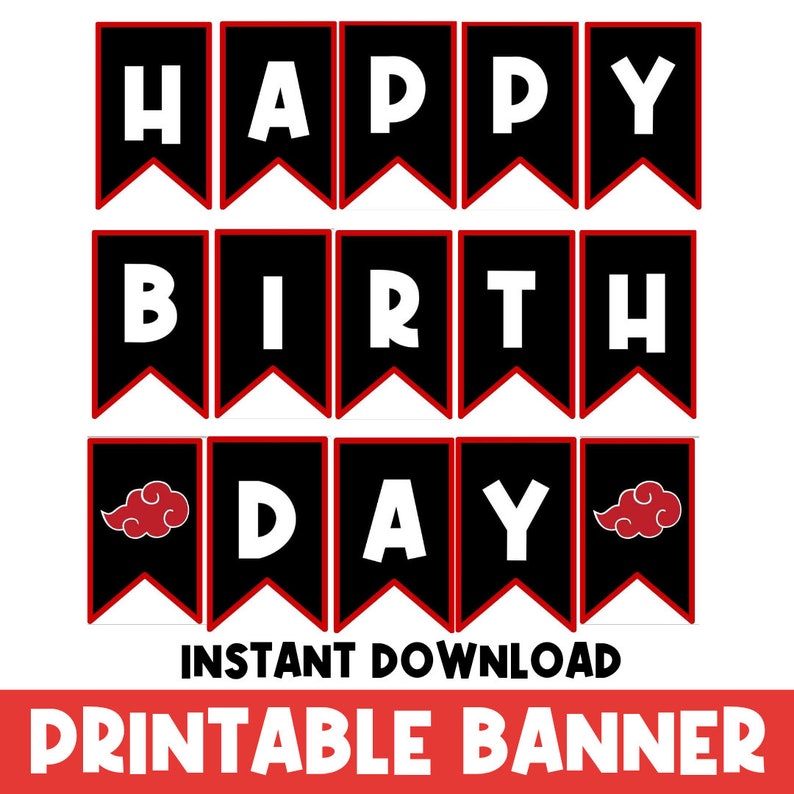 PRINTABLE Happy Birthday Banner | Red Black White | Birthday ...