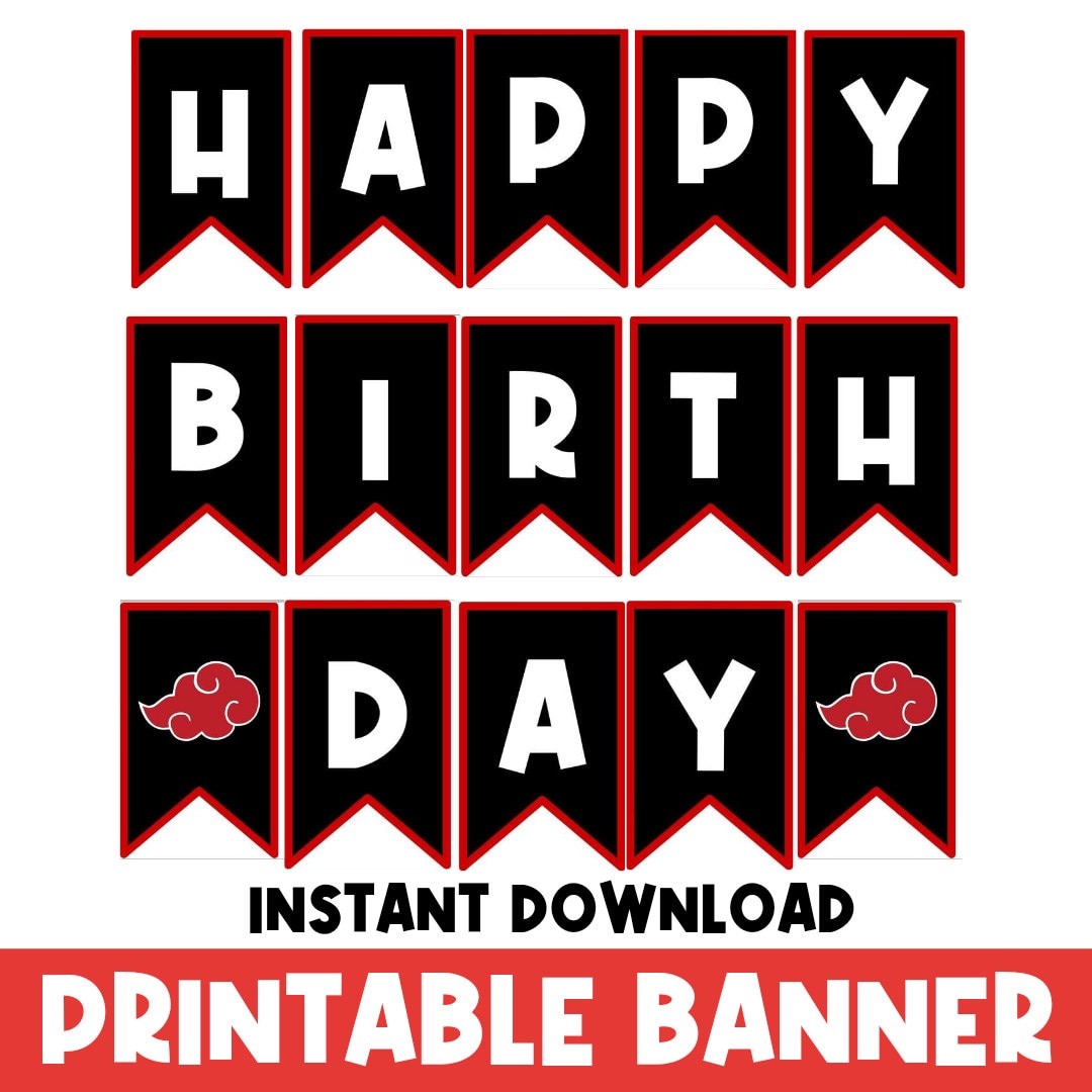 PRINTABLE Happy Birthday Banner | Red Black White | Birthday ...
