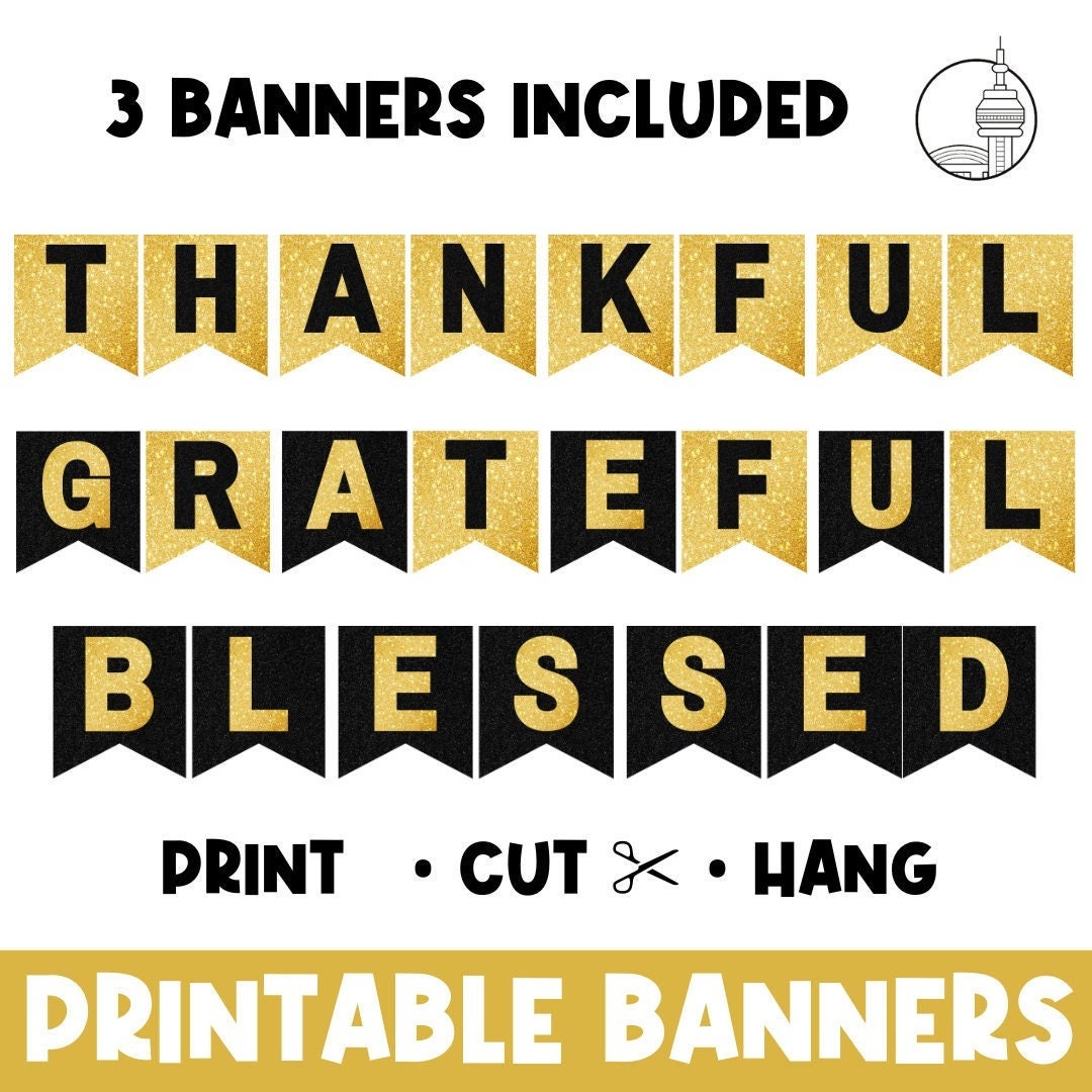 PRINTABLE BANNER Thankful Grateful Blessed Holiday Decor Autumn Fall ...