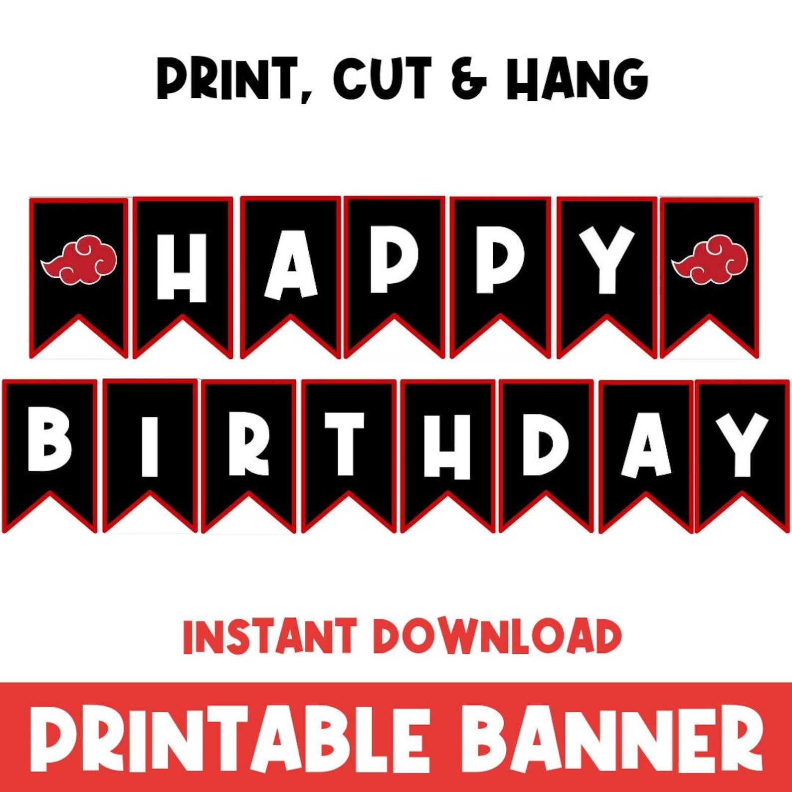 PRINTABLE Happy Birthday Banner | Red Black White | Birthday ...