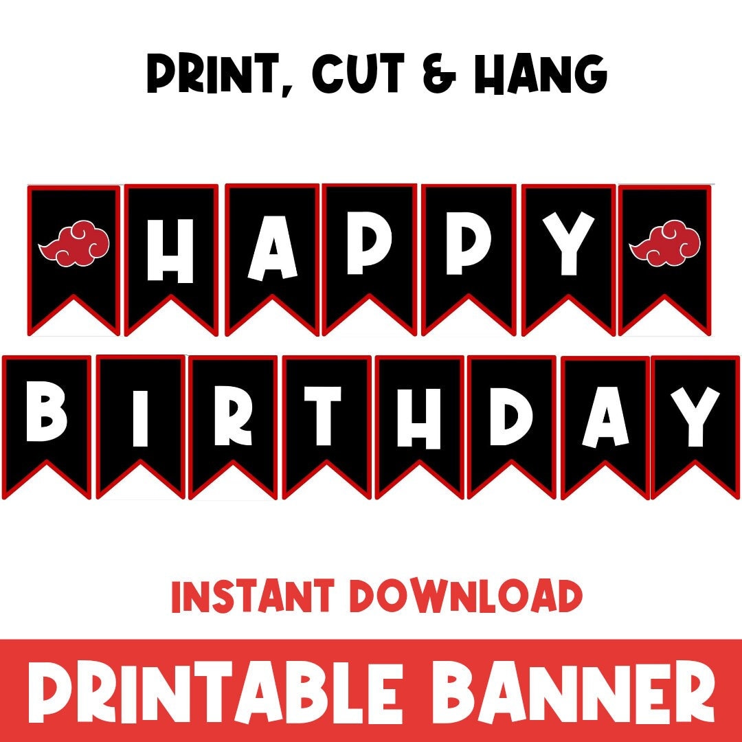 PRINTABLE Happy Birthday Banner | Red Black White | Birthday ...