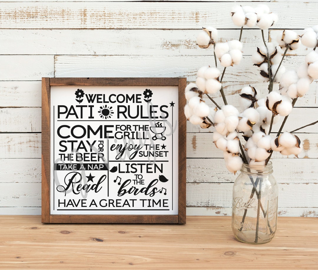 Welcome Patio Rules Vinyl Decal Sticker DIY Projects Farmhouse Frames ...