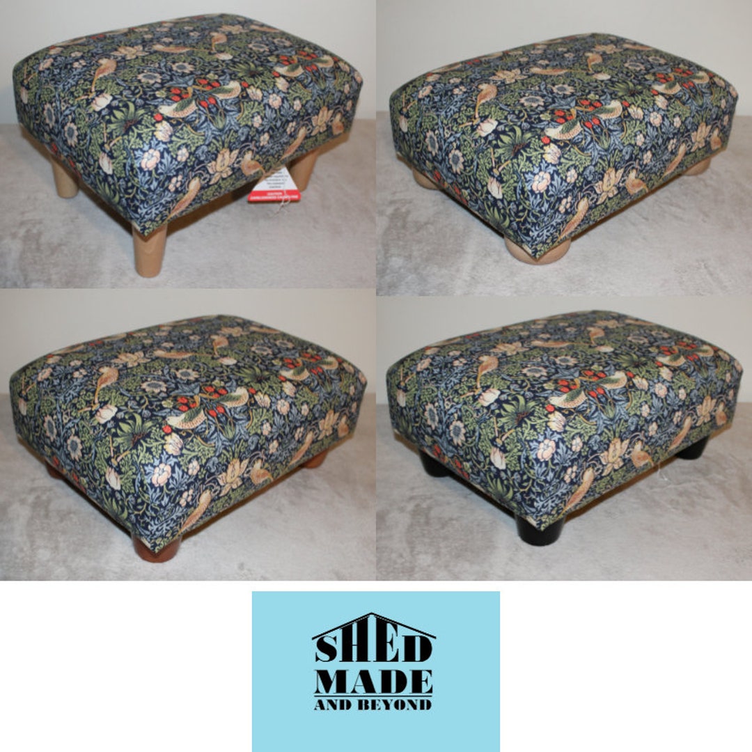 William Morris Strawberry Thief Blue Fabric, Handmade Footstools. - Etsy UK