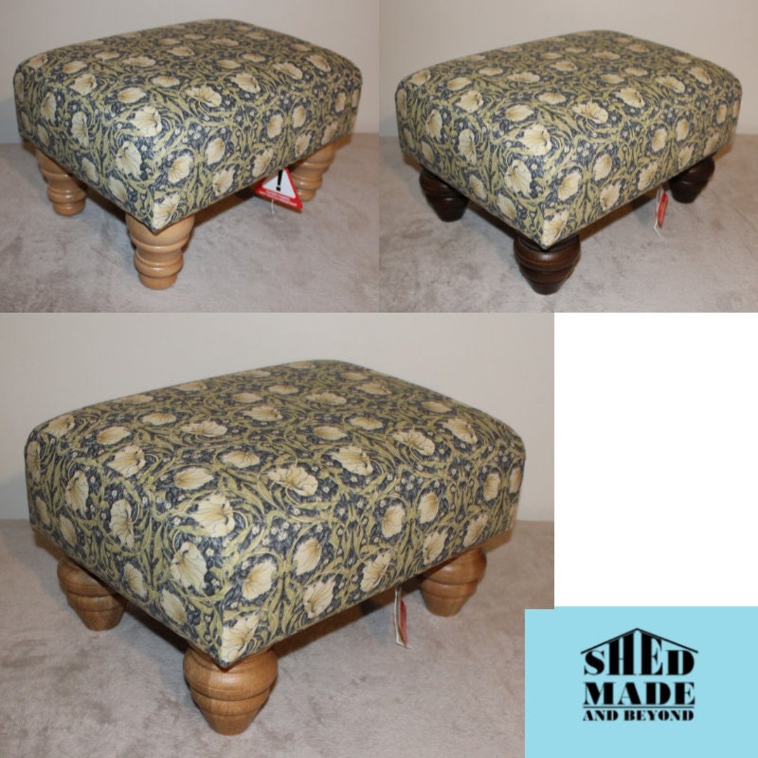 William Morris Pimpernel Blue Fabric, Handmade Turned Leg Footstools. - Etsy UK