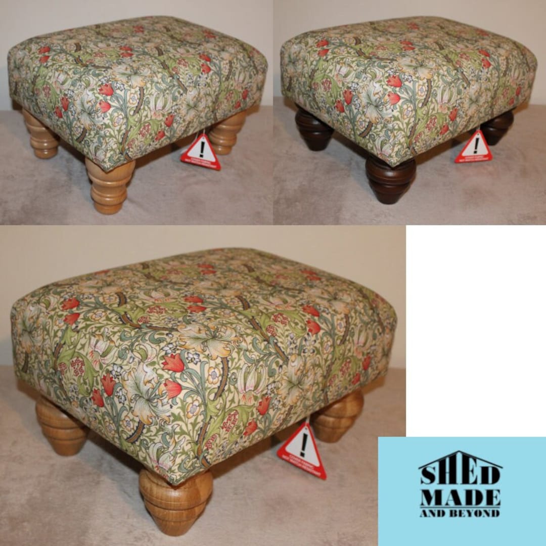 William Morris Golden Lily Fabric, Handmade Turned Leg Footstools. - Etsy