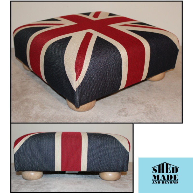 Large Handmade Footstools Woven Union Jack Fabric. - Etsy UK