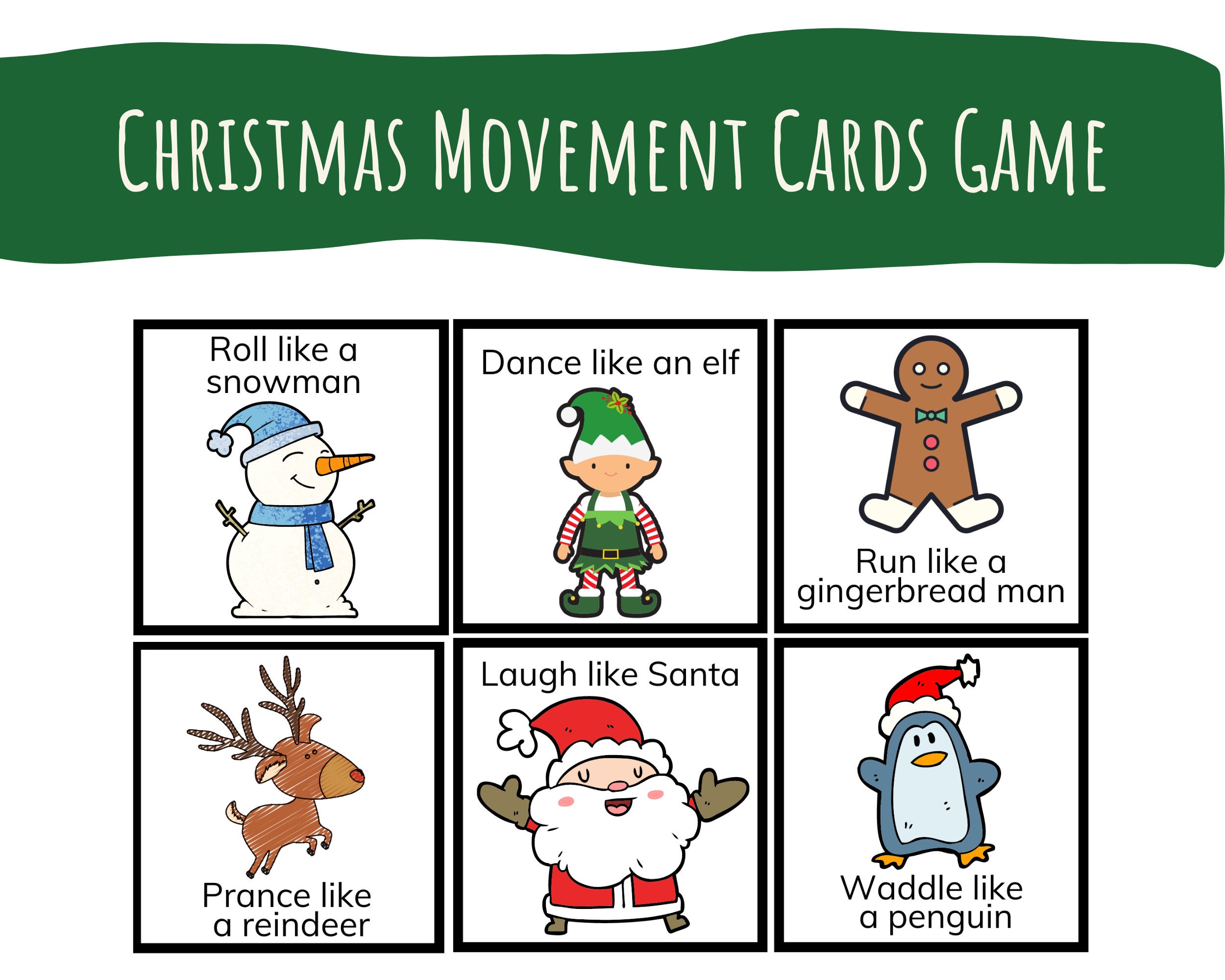Christmas Movement Cards, Christmas Movement Game for Kids, Pocket Cube ...