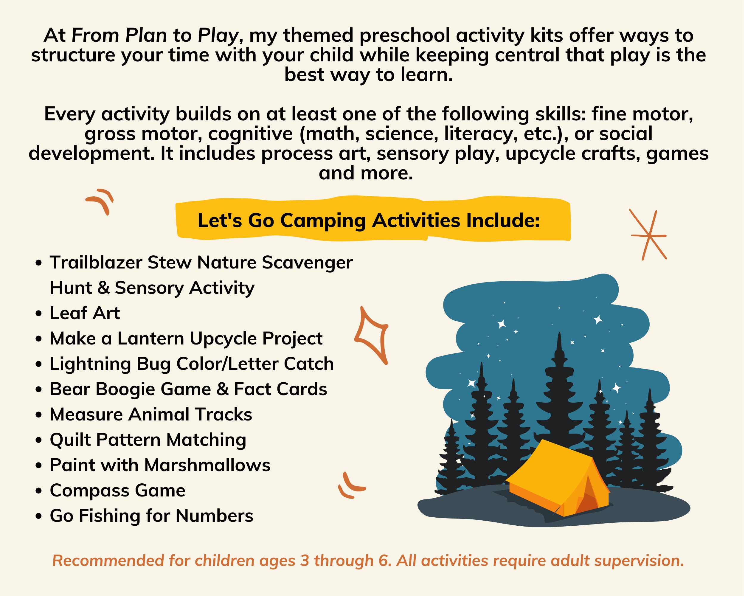 Camping Preschool Activity Kit, Preschool Curriculum, Kids Activity ...