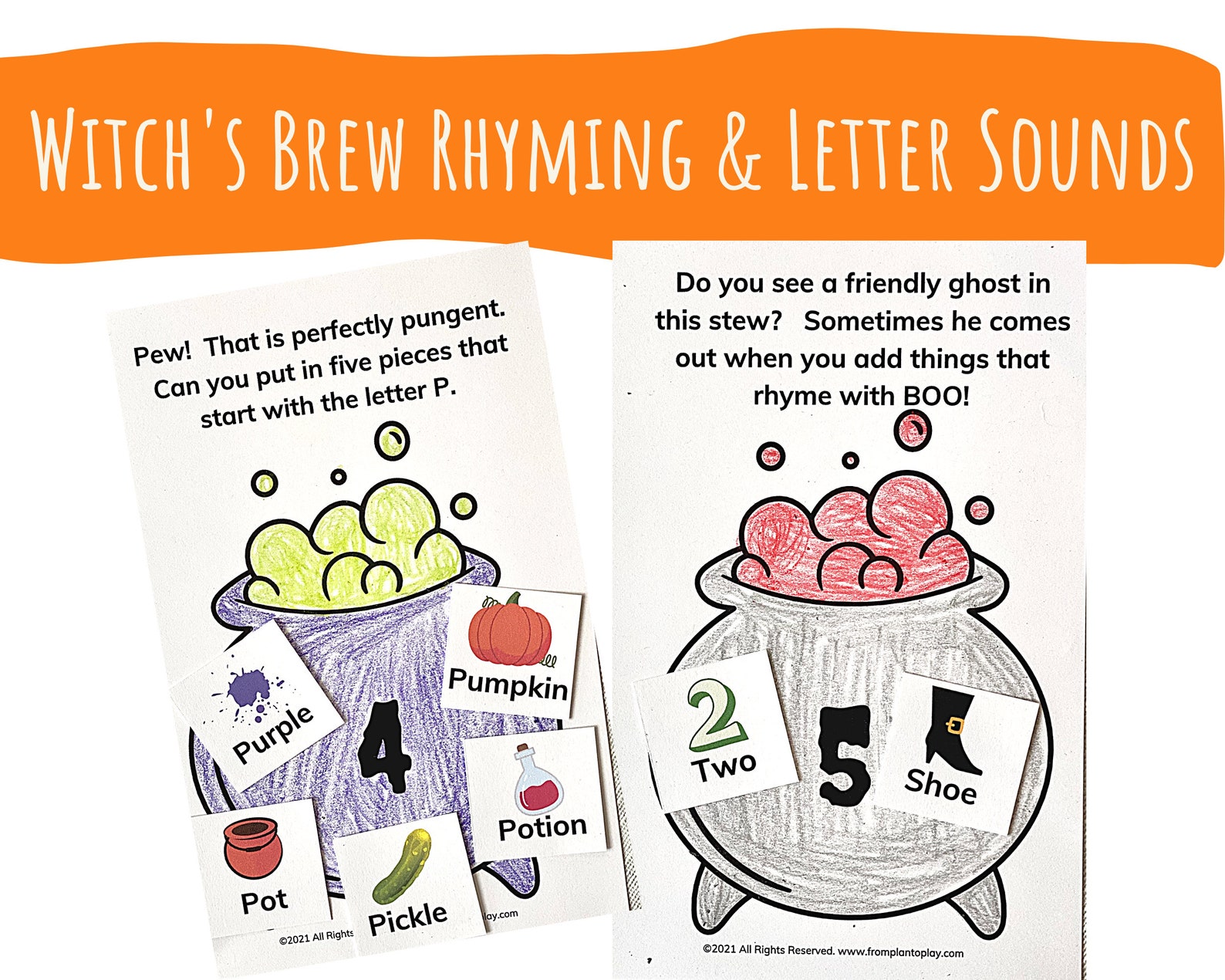 Rhyming and Letter Sounds Preschool Activity, Halloween Activity for ...