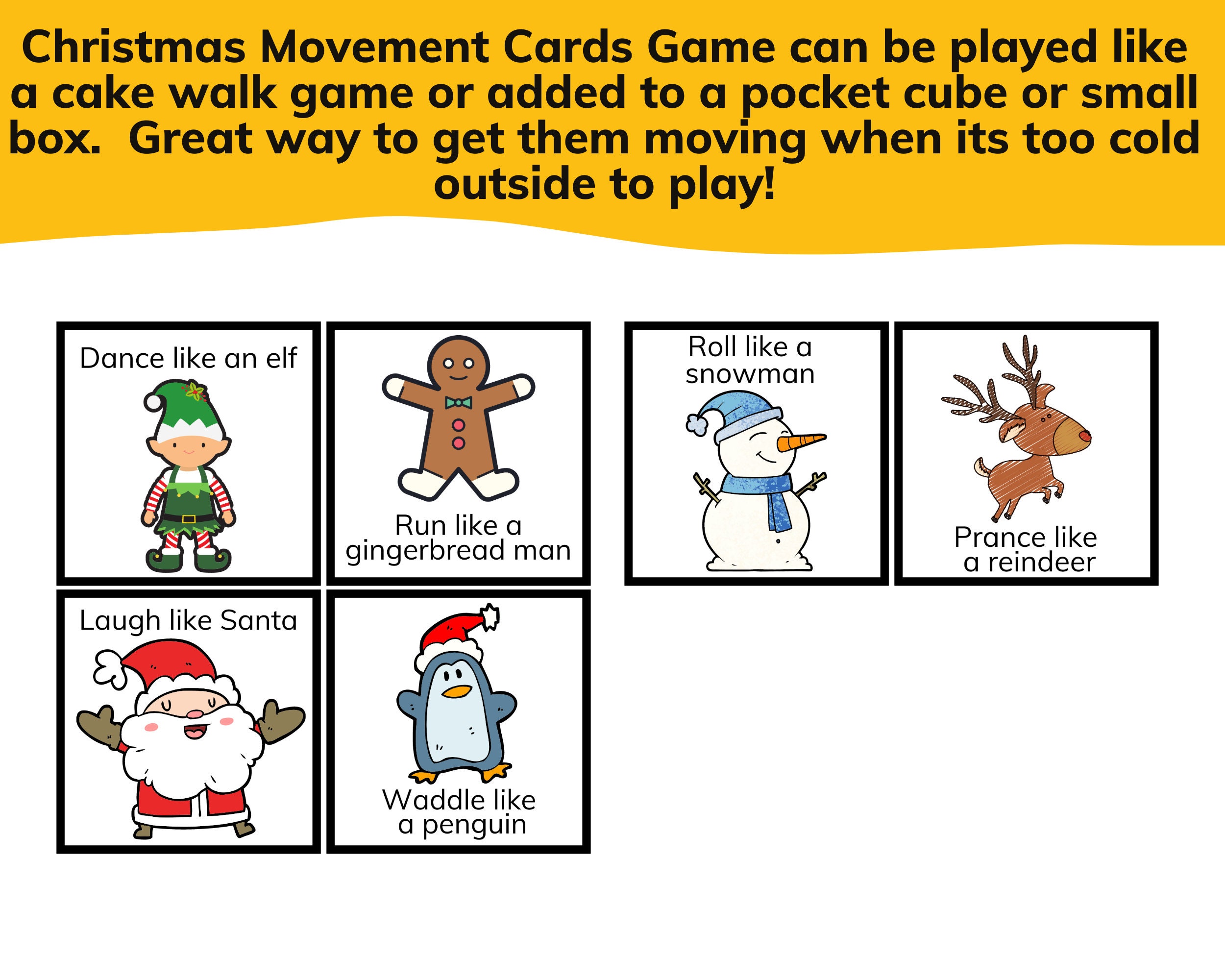 Christmas Movement Cards, Christmas Movement Game for Kids, Pocket Cube ...
