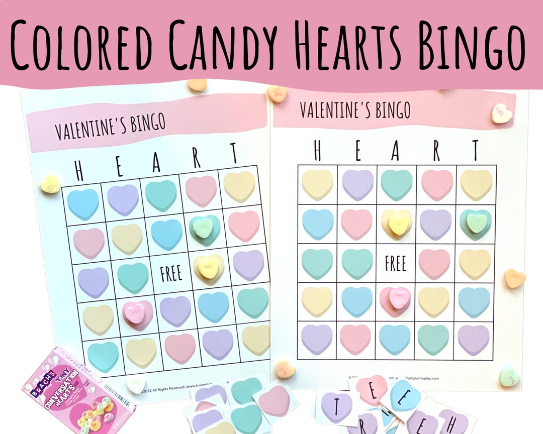 Valentine Bingo Cards, Candy Hearts Color Bingo Game, Valentine's Day ...