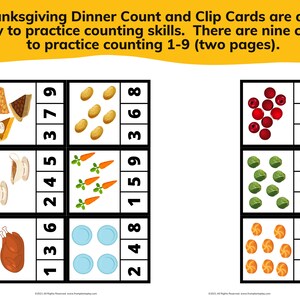 Thanksgiving Count and Clip Cards, Montessori Math, Preschool Counting ...