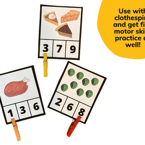 Thanksgiving Count and Clip Cards, Montessori Math, Preschool Counting ...
