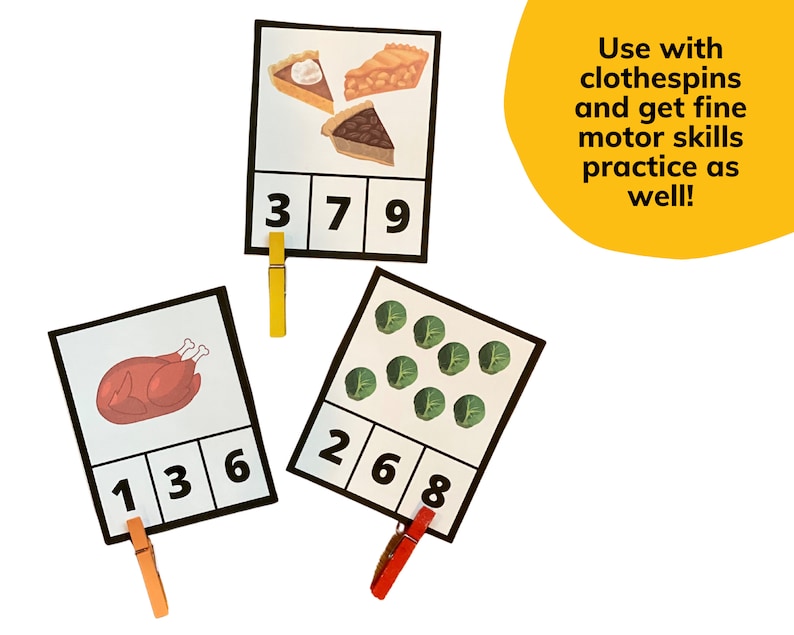 Thanksgiving Count and Clip Cards, Montessori Math, Preschool Counting ...