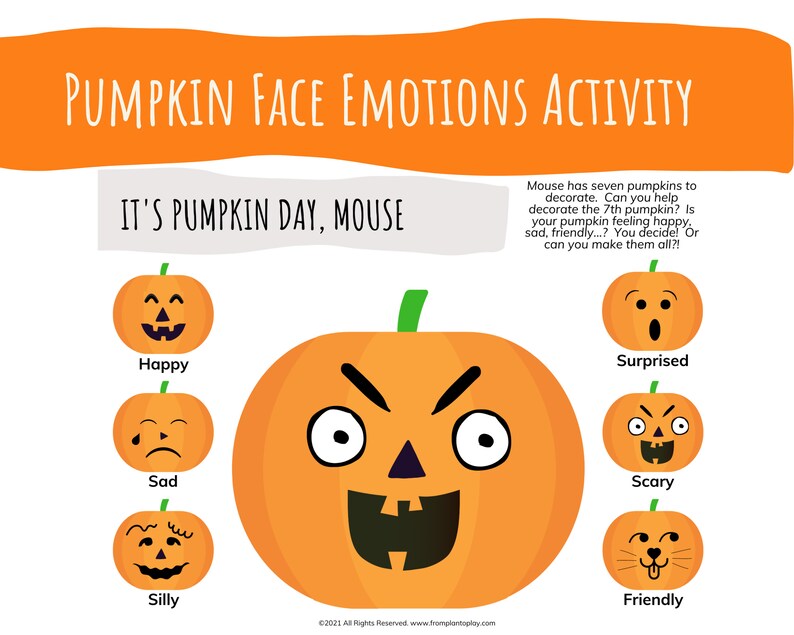 Pumpkin Face Emotions, Halloween Activity for Kids, Jack O Lantern ...